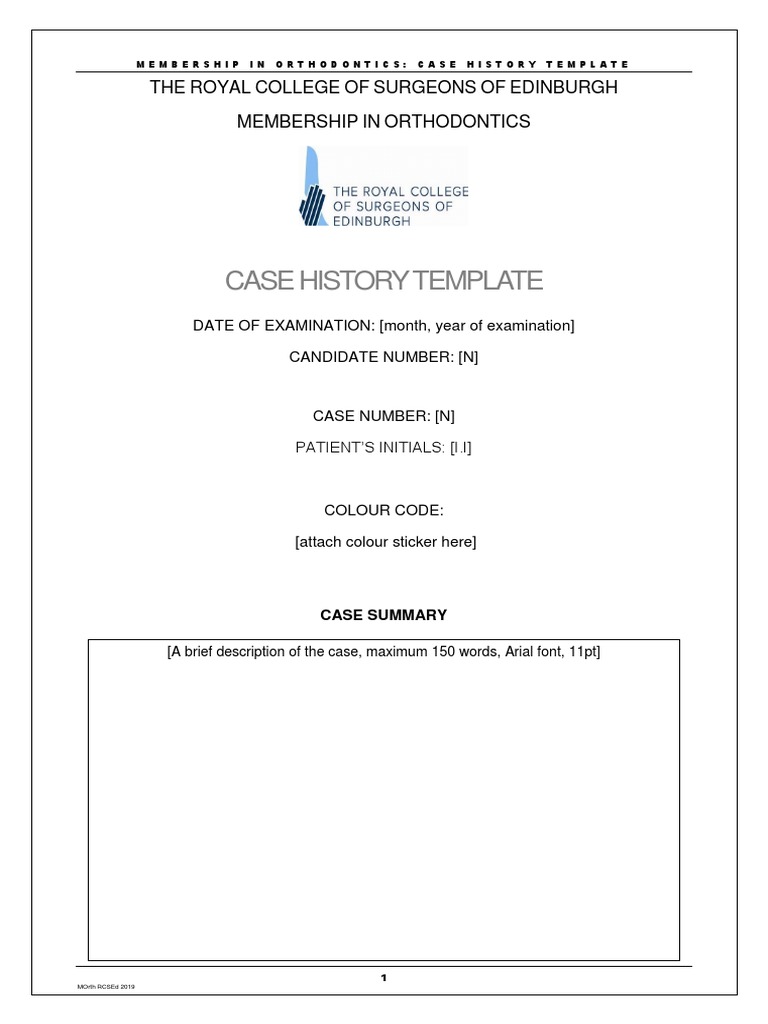 Orthodontics Membership Case History Template | PDF