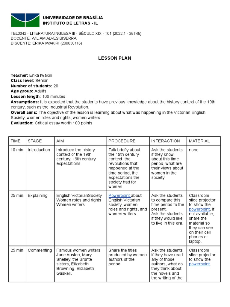 Lesson Plan - Victorian Age | PDF | Lesson Plan | Cognitive Science