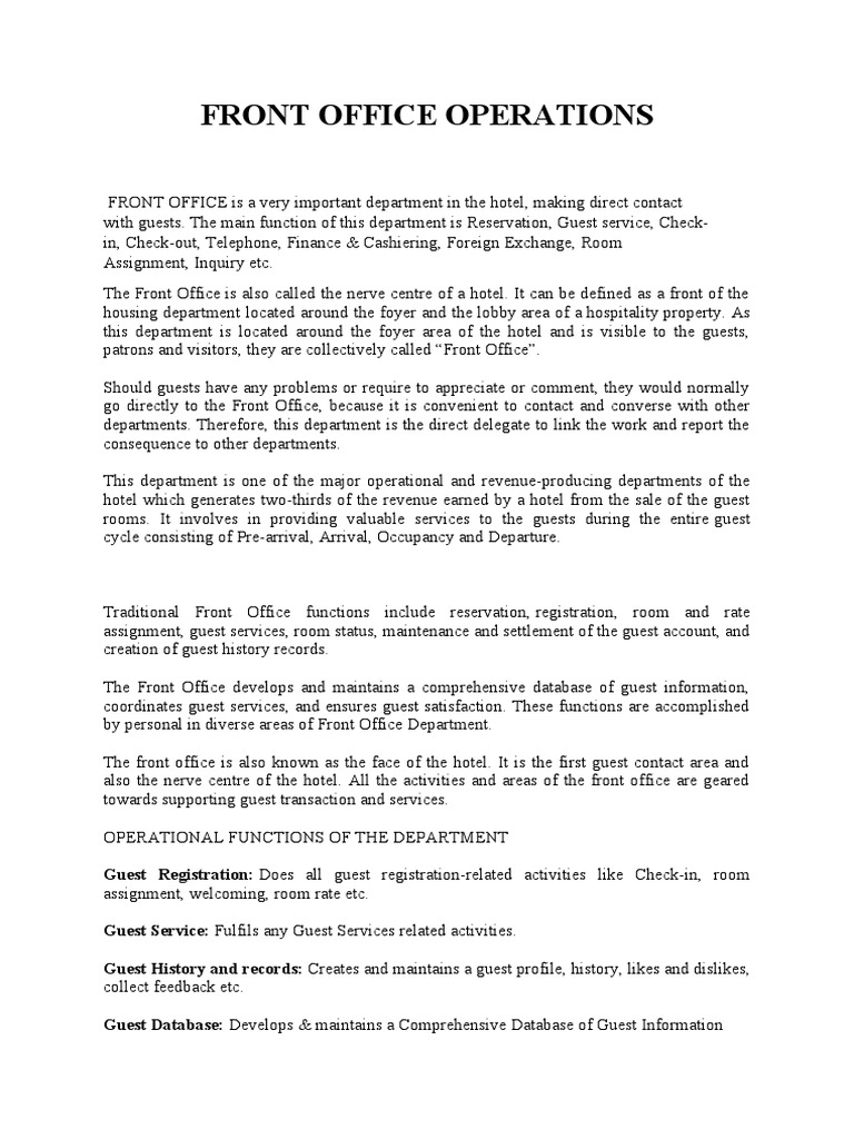 Front Office Operations | PDF