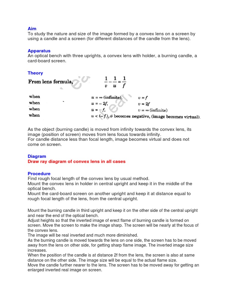 Convex Lens Image Formation Experiment Pdf