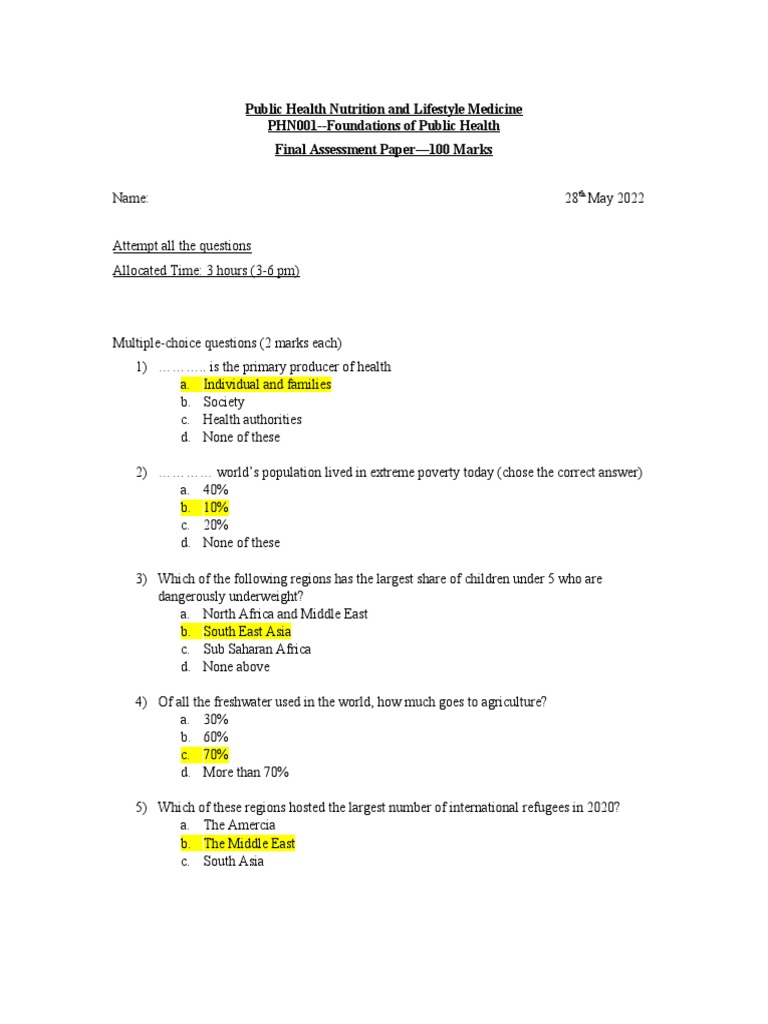 Public Health Final Exam: Key Questions | PDF | Cost Of Living ...