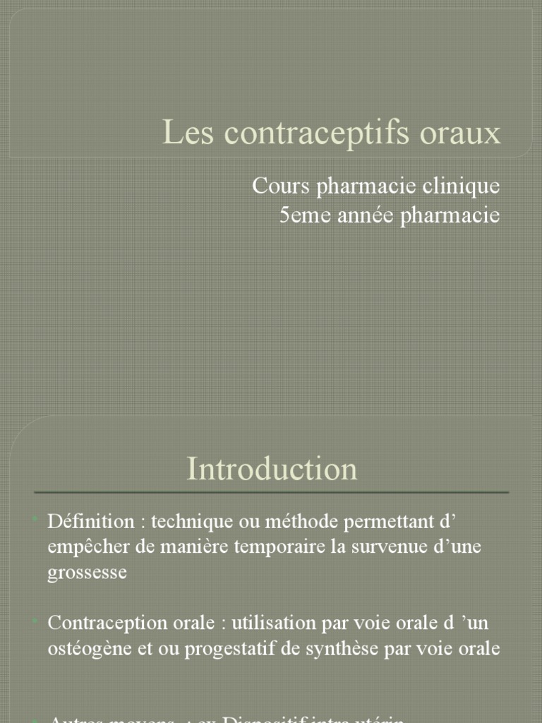 Les Contraceptifs Oraux Pharmacie Clinique | PDF | Contraception ...