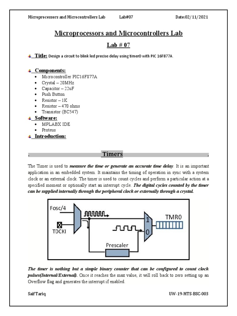 Microprocessors and Microcontrollers Lab: Title: Components | PDF | Timer | Microcontroller