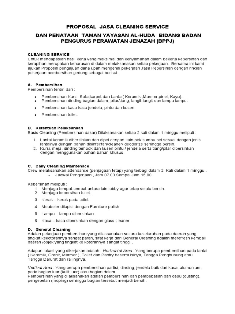 Proposal Jasa Cleaning Service Al-Huda | PDF | Griya & Taman