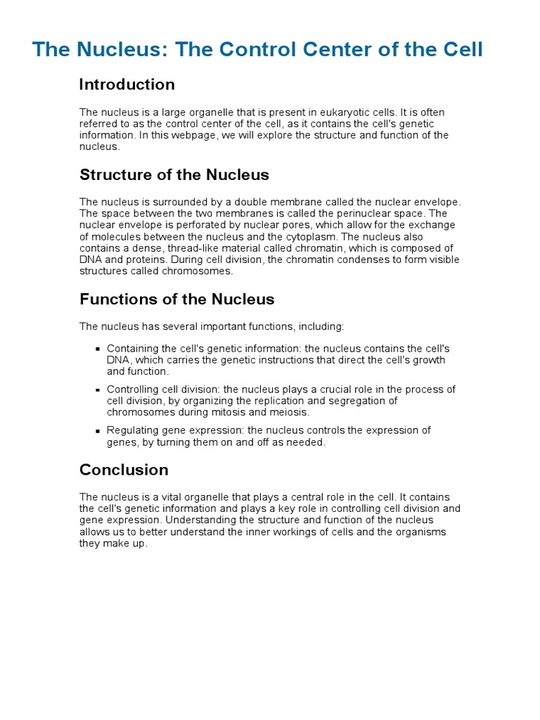 Nucleus: Cell's Control Center Explained | PDF