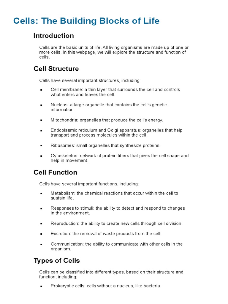 Cells - The Building Blocks of Life | PDF | Science & Mathematics