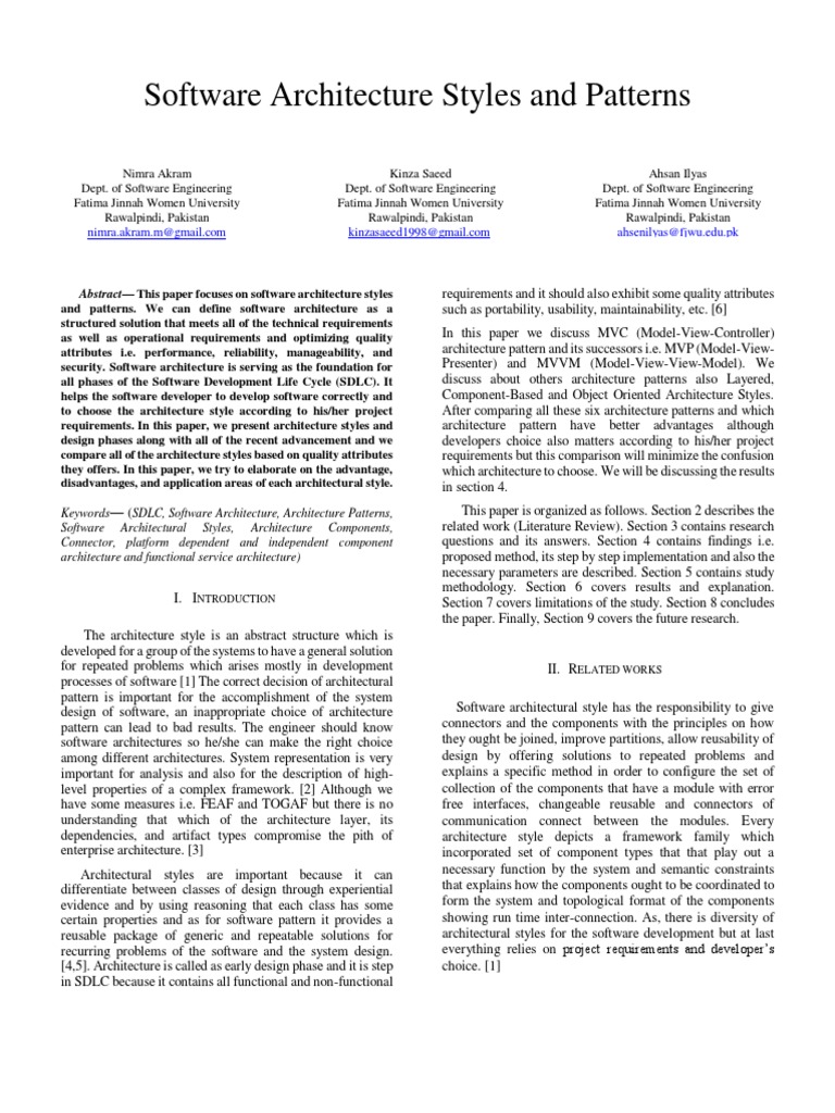 Software Architecture Styles And Pattern Pdf Software Development Process Software