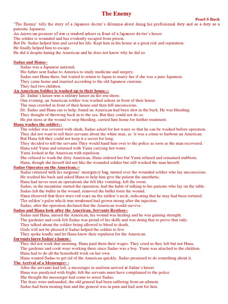 Class 12: The Enemy Summary + Questions | PDF