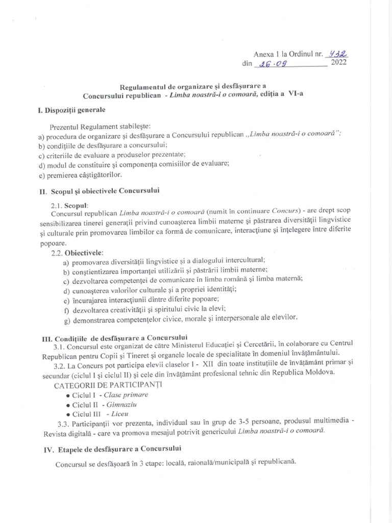 Ordin Concurs Limba Romana 2022 - 1668871937 | PDF