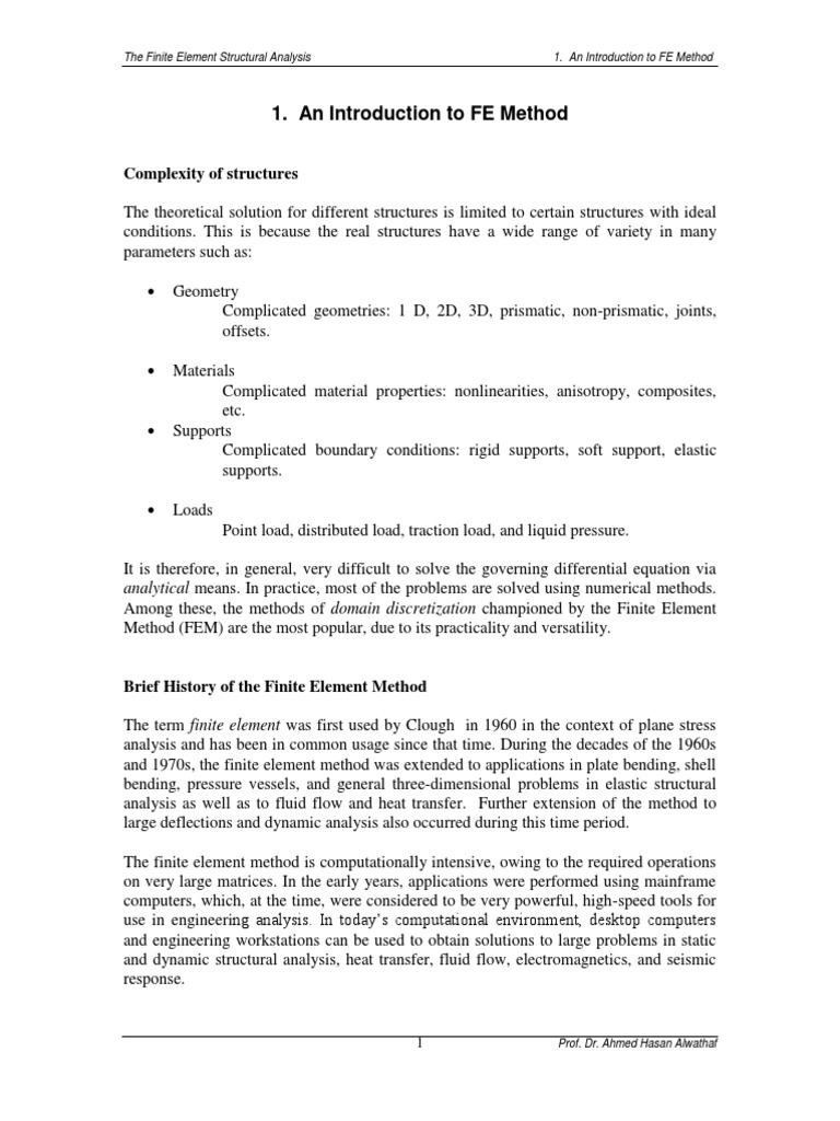 CH1 An Introduction To The Finite Element Method - v2 | PDF | Finite Element Method | Structural ...