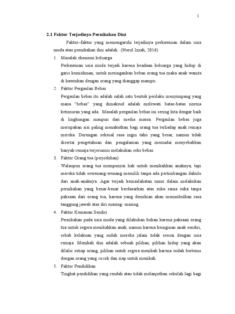 Faktor Terjadinya Pernikahan Dini Pdf