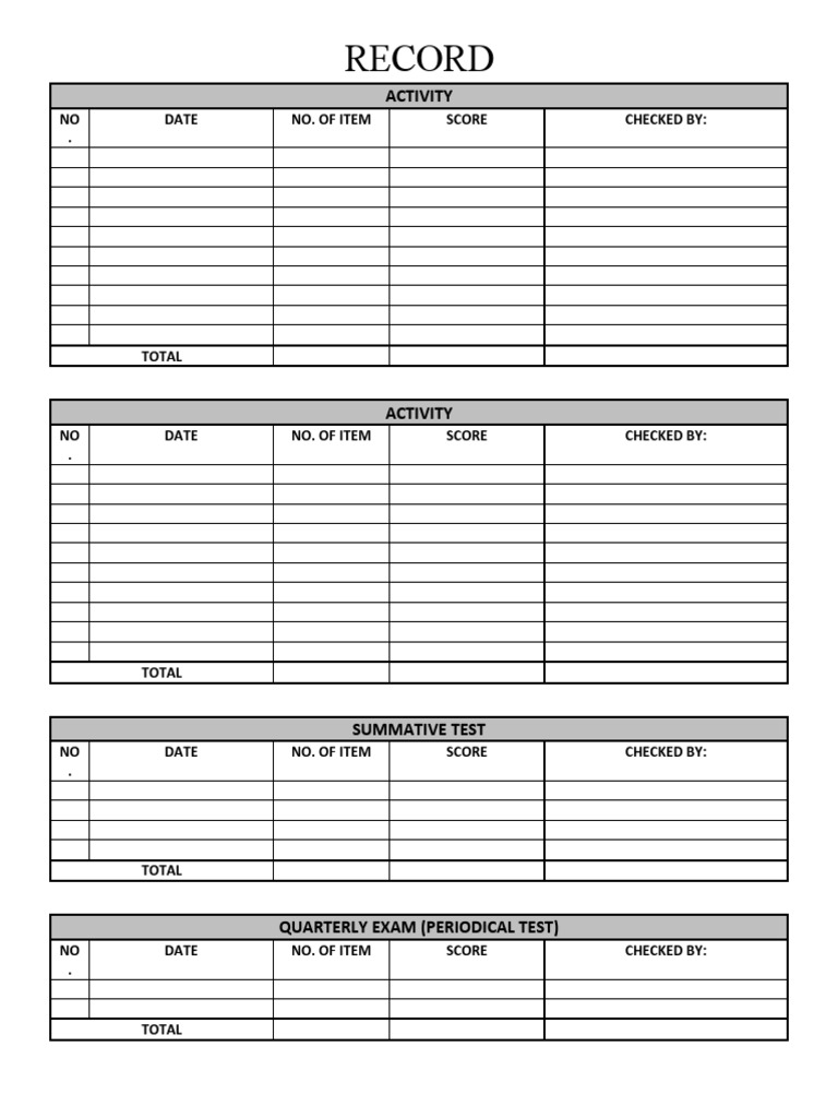 Student Test Score Record Sheet | PDF