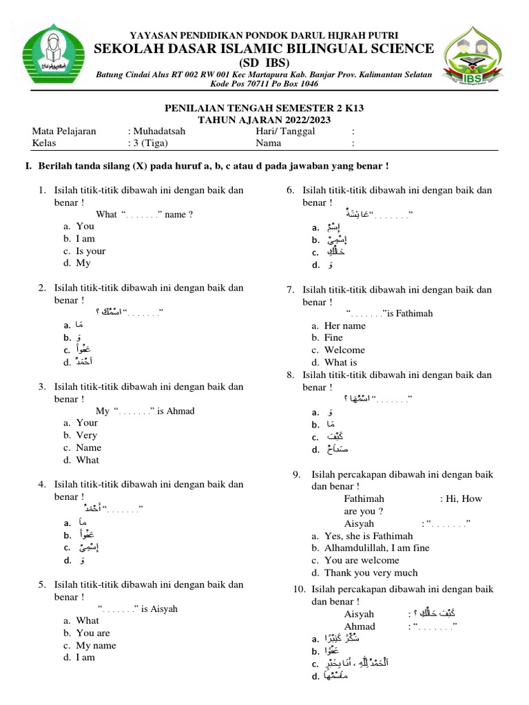 MUHADATSAH KELAS 3 - Usth. Syifa | PDF