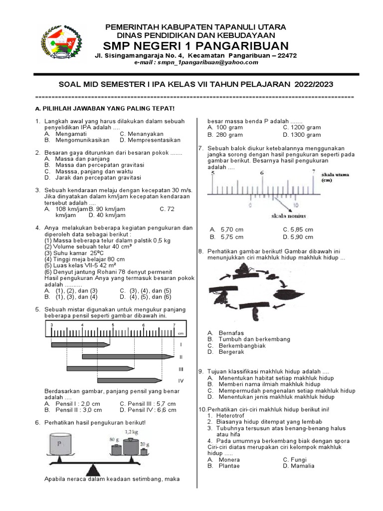 MID Semester 1 VII Ta 2022-2023 | PDF