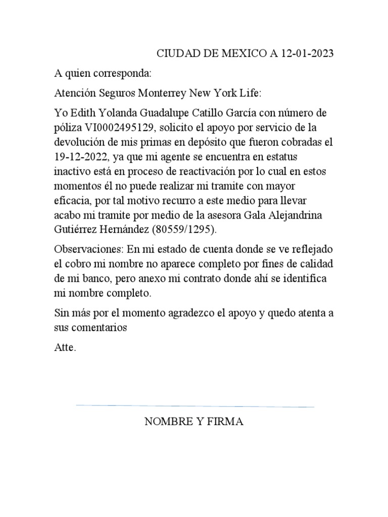 Carta de Solicitud Del Cliente | PDF