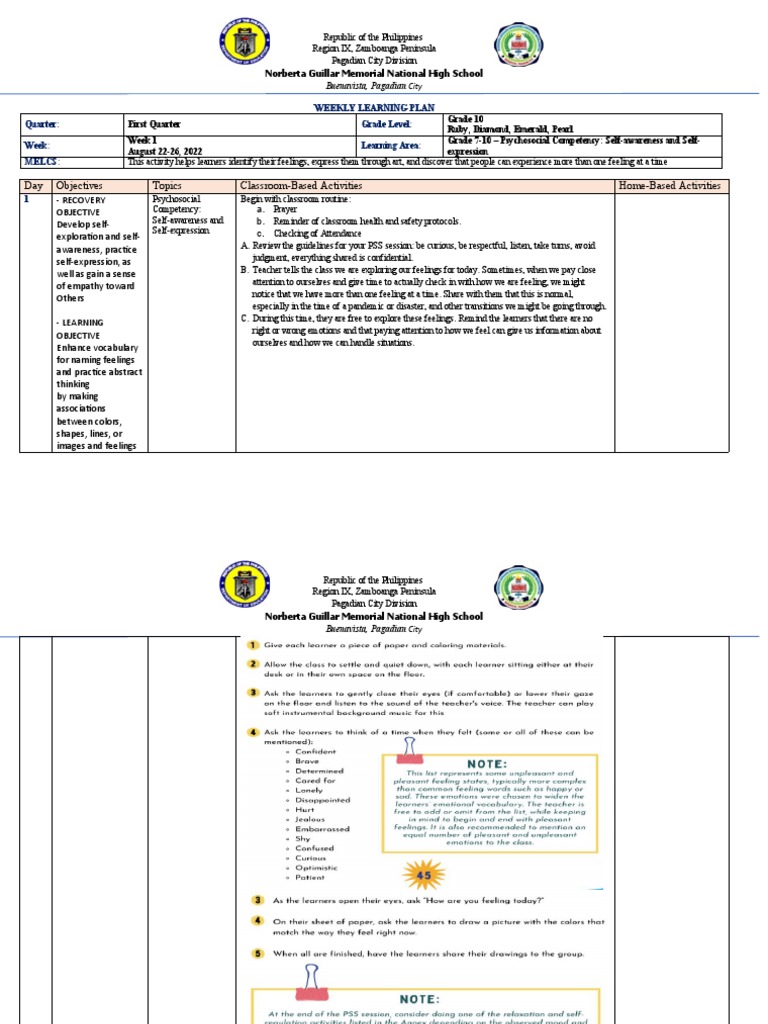 WLP Psychosocial Activities Week 1 | PDF | Learning | Feeling