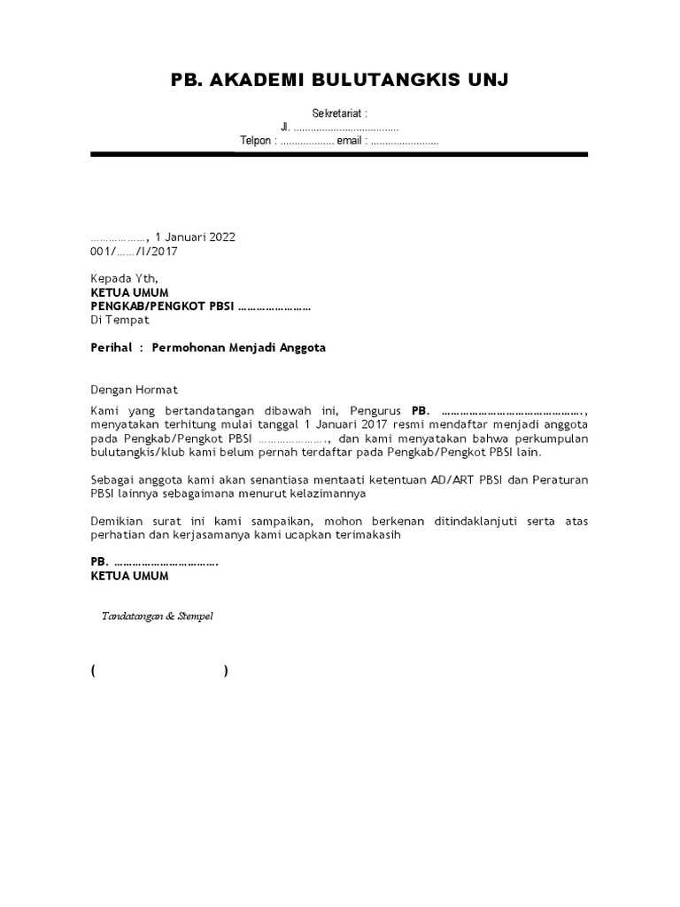 Permohonan Anggota PBSI UNJ | PDF | Karier & Perkembangan | Kajian Bahasa Asing