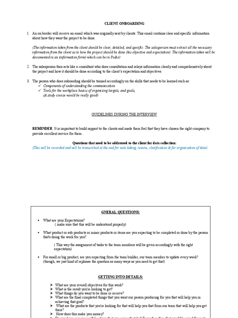 CLIENT ONBOARDING Script | PDF