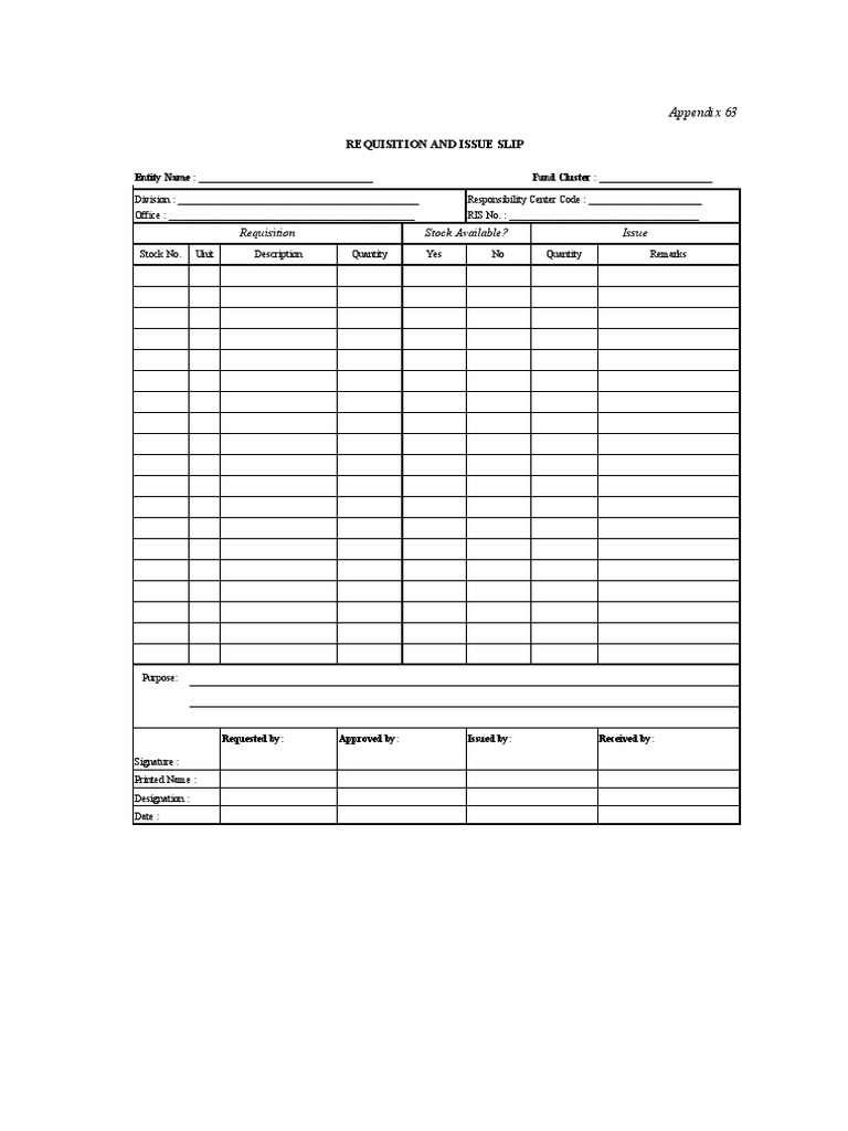 Requisition and Issue Slip Template | PDF | Finance & Money Management