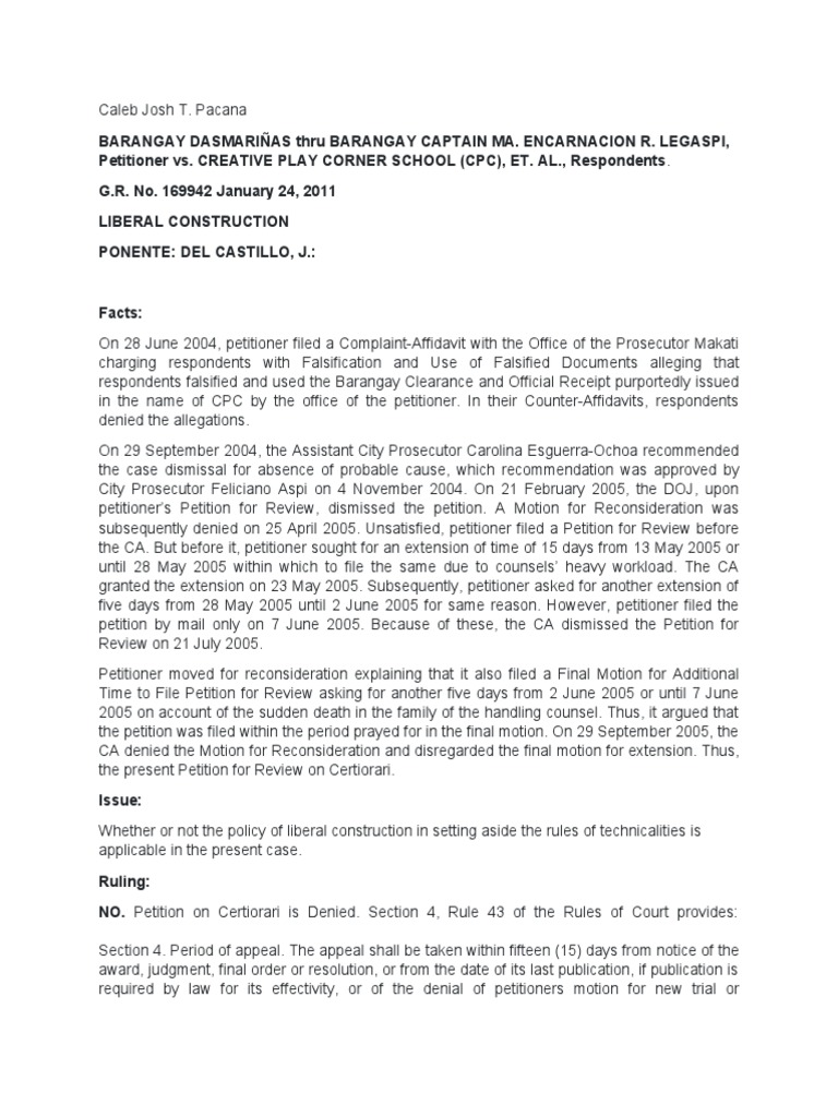 Barangay Dasmarinas vs. Creative Play Corner GR No. 169942 | PDF ...