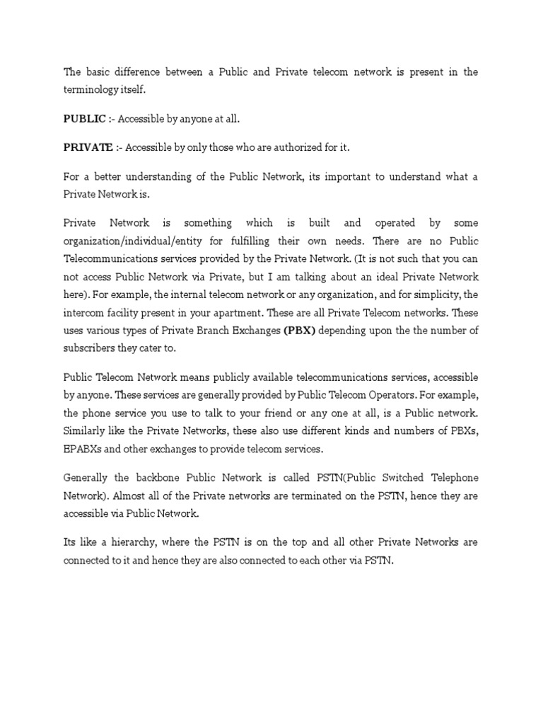Public vs Private Telecom Networks Explained | PDF