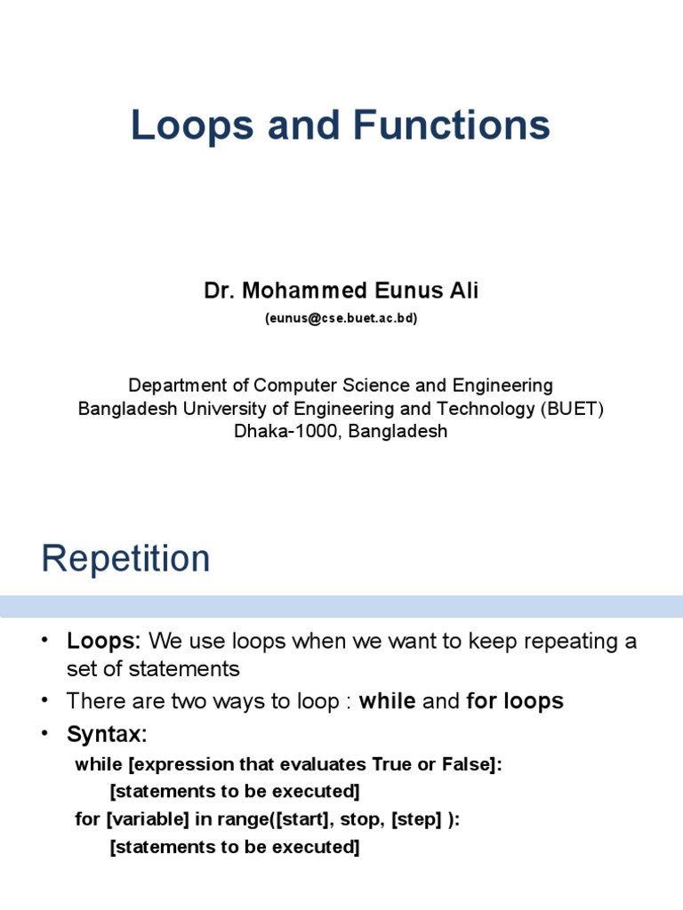 Python Loops And Functions Cse100 Wk6 Pdf Parameter Computer Programming Function 