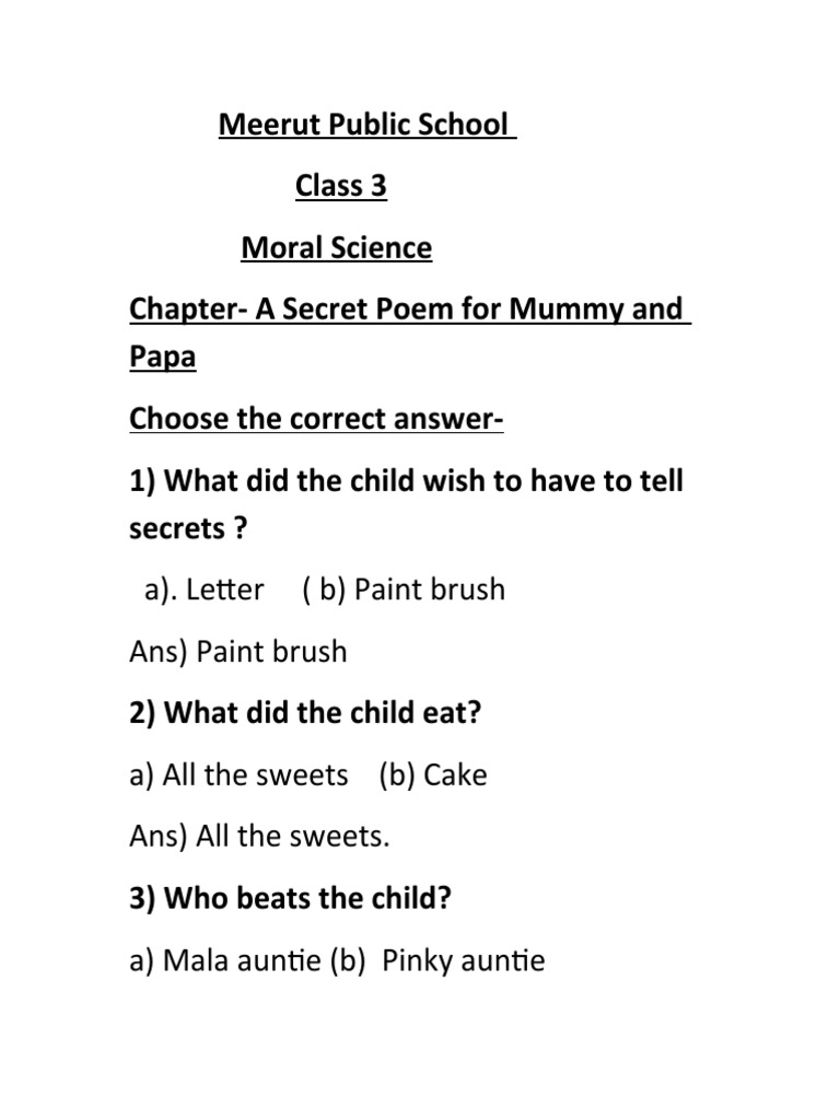 Secret Poem for Class 3 Activities | PDF