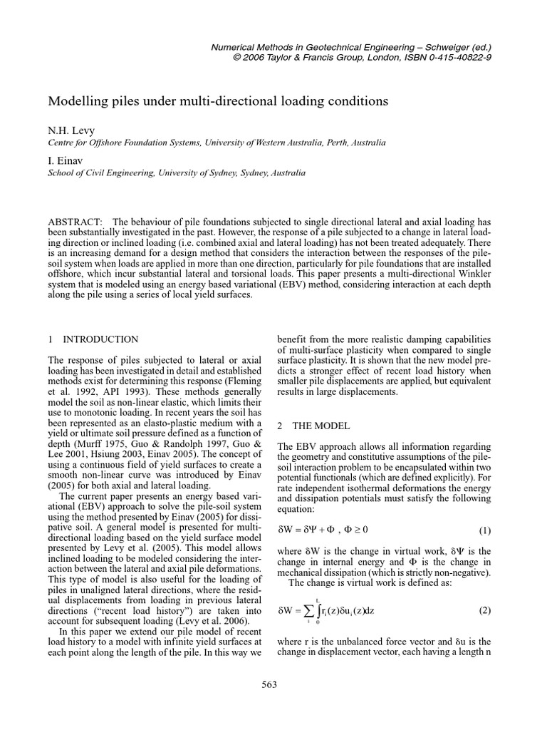 Modelling Piles Under Multi-Directional Loading Conditions: N.H. Levy | PDF | Yield (Engineering ...