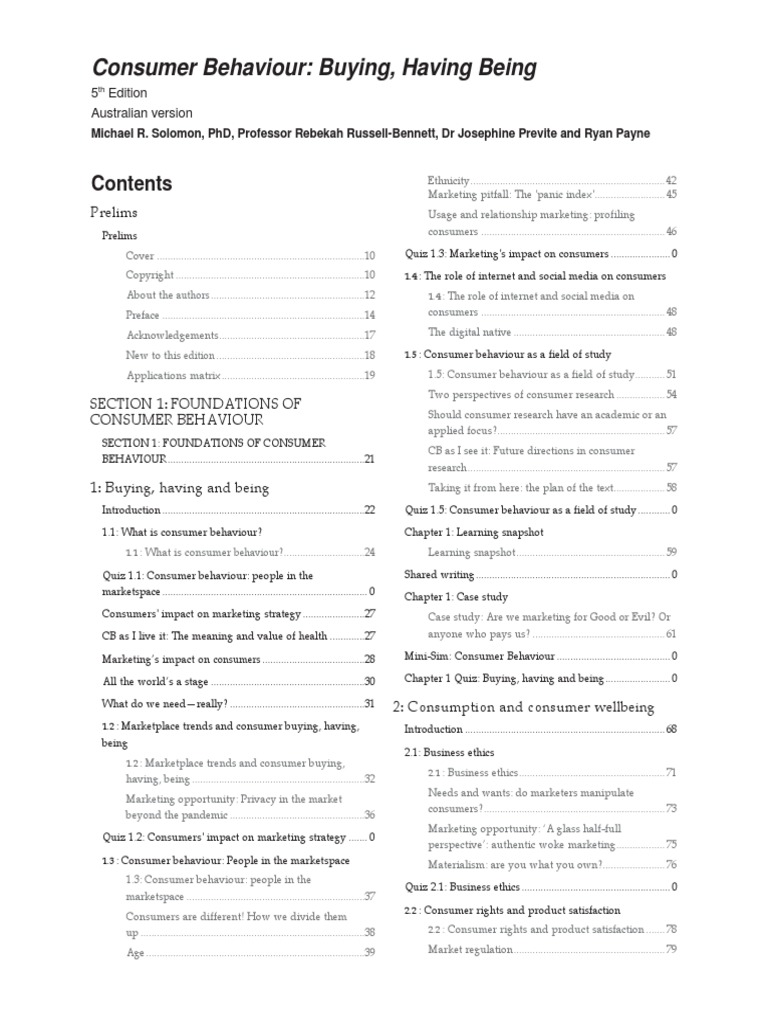 Solomon Consumer Behaviour 5e Toc | PDF | Attitude (Psychology) | Self ...