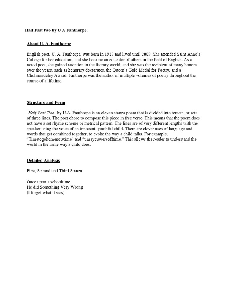 Half Past Two - Analysis | PDF | Poetry | Noun