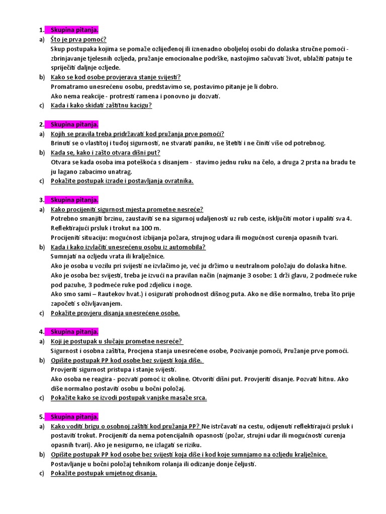 Prva Pomoca Pitanja I Odgovori | PDF