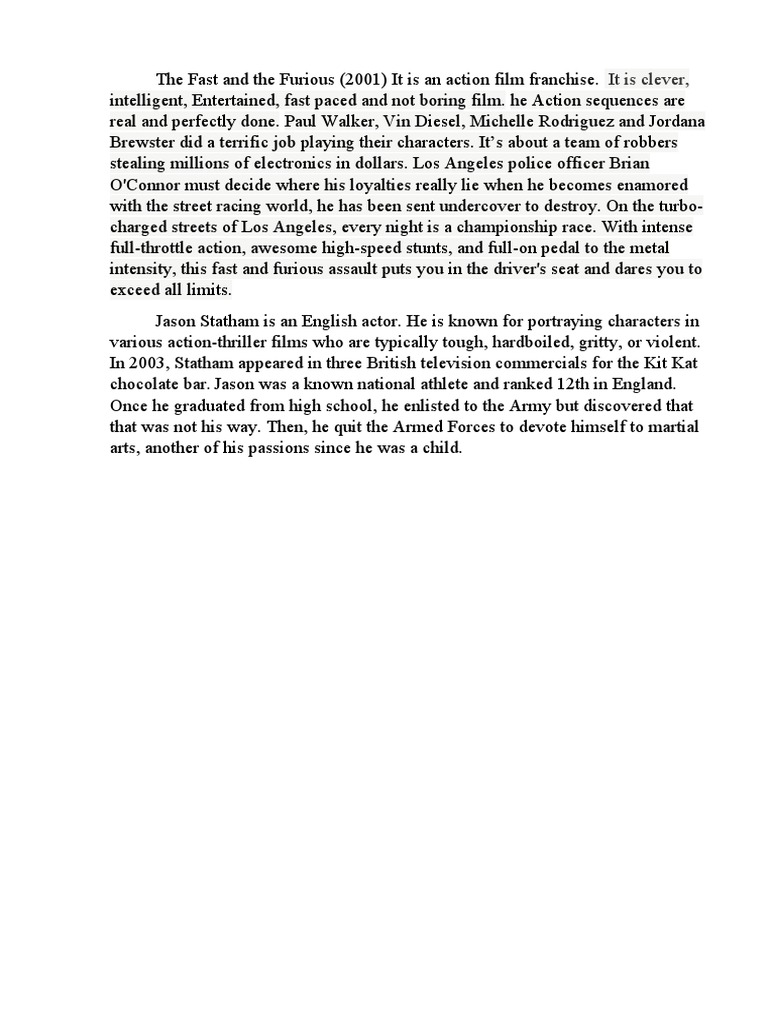 The Fast and The Furious Statham | PDF