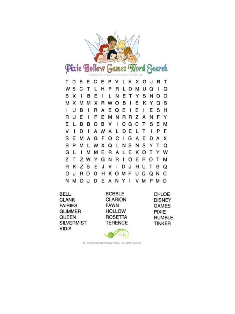 Tinker Bell Find The Word Worksheet For Kids | PDF