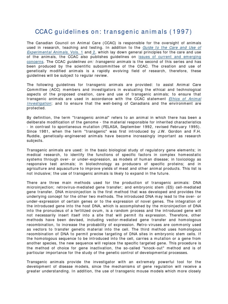 Transgenic Animals | PDF | Gene | Biology