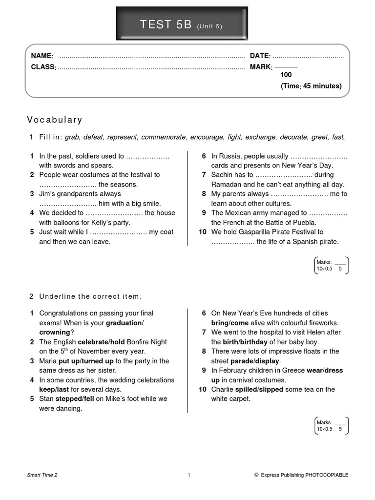 Smart Time 2 Test 5B | PDF