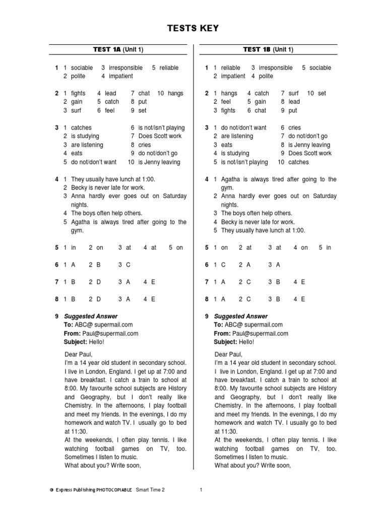 Smart Time 2 TESTS KEY | Download Free PDF | Bilbo Baggins | The Hobbit