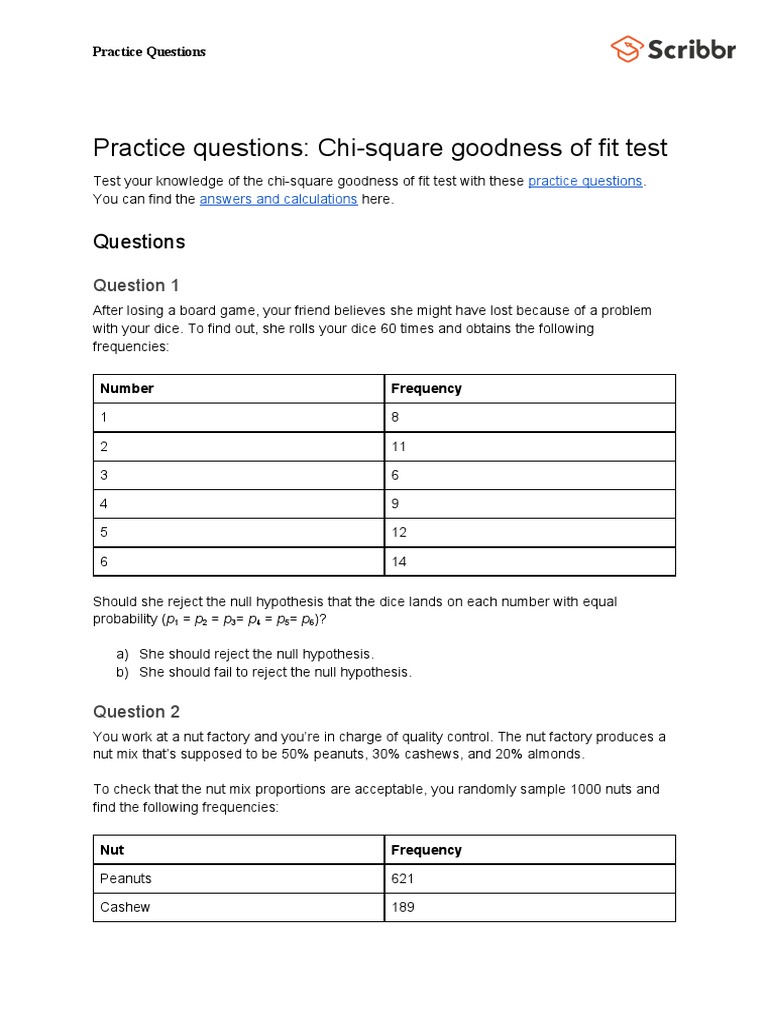 Chi-Square Goodness of Fit Practice | PDF | Chi Squared Test | Goodness ...