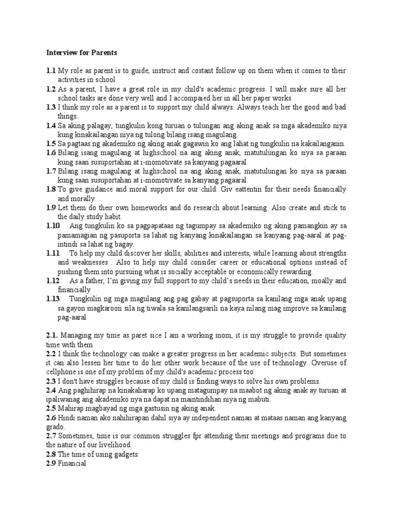 Interview For Parents | PDF | Behavioural Sciences