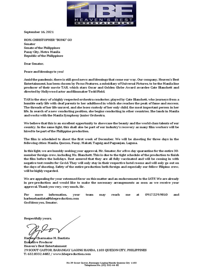 Letter For Sen. Bong Go From HBE | PDF | Philippines Letter For Sen. Bong Go From HBE | PDF | Philippines