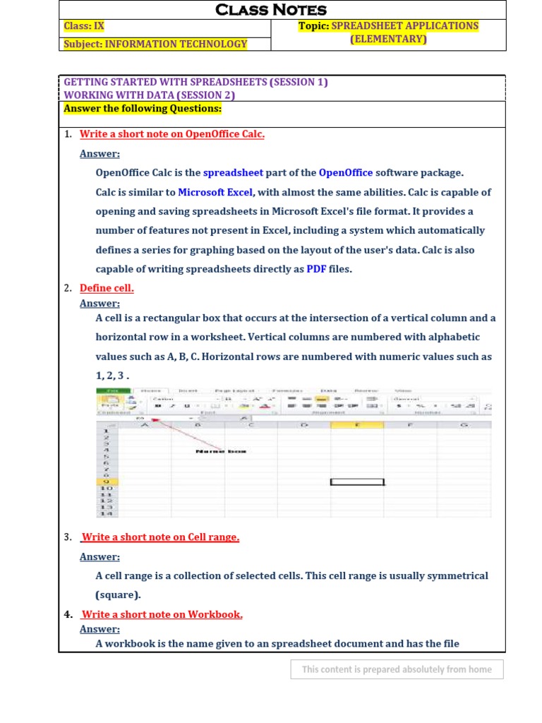 CBSE Class 9-IT | PDF | Microsoft Excel | Spreadsheet