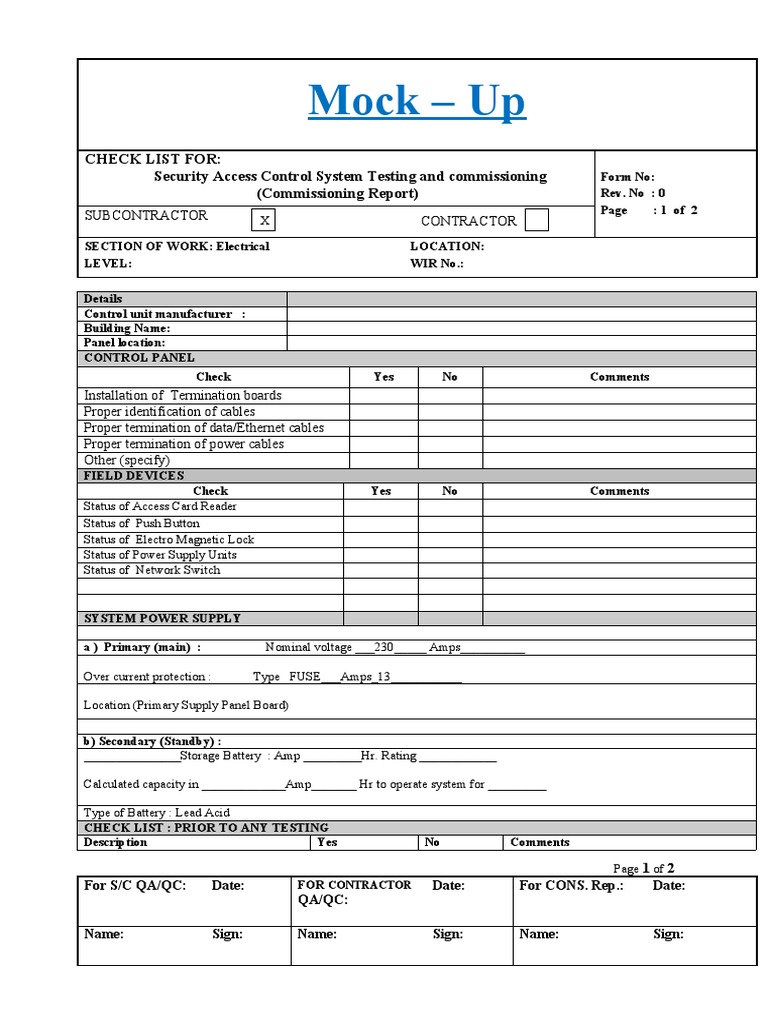 Commissioning Check List For Access Control System | PDF | Access ...