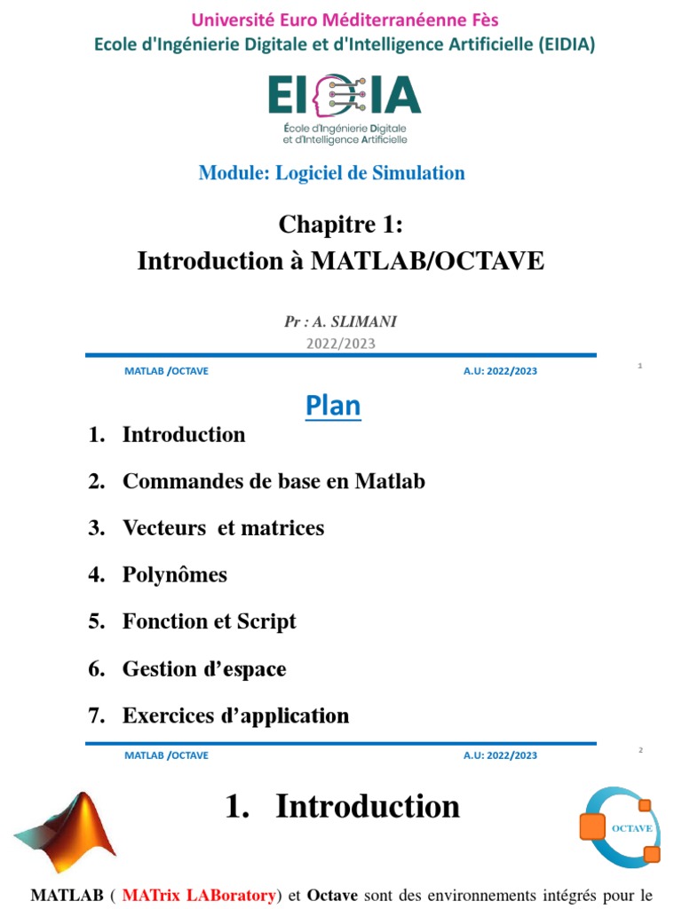 Chapitre 1 Introduction À Matlab Octave Download Free Pdf Matrice Mathématiques Espace