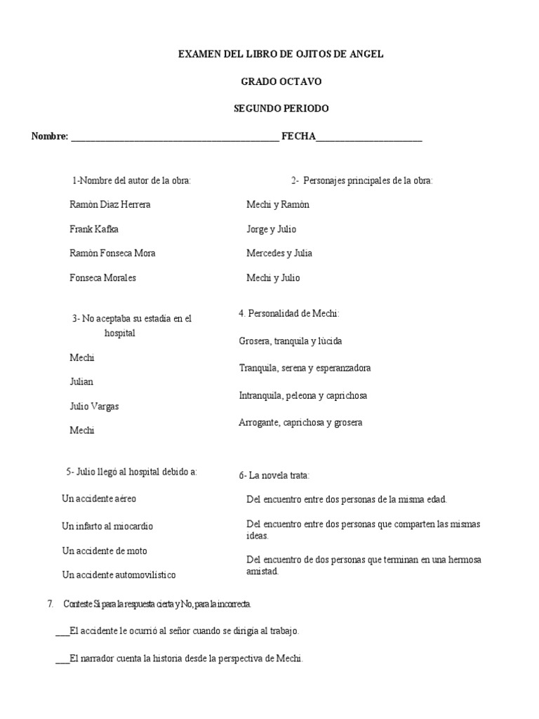 Examen Del Libro de Ojitos de Angel | PDF