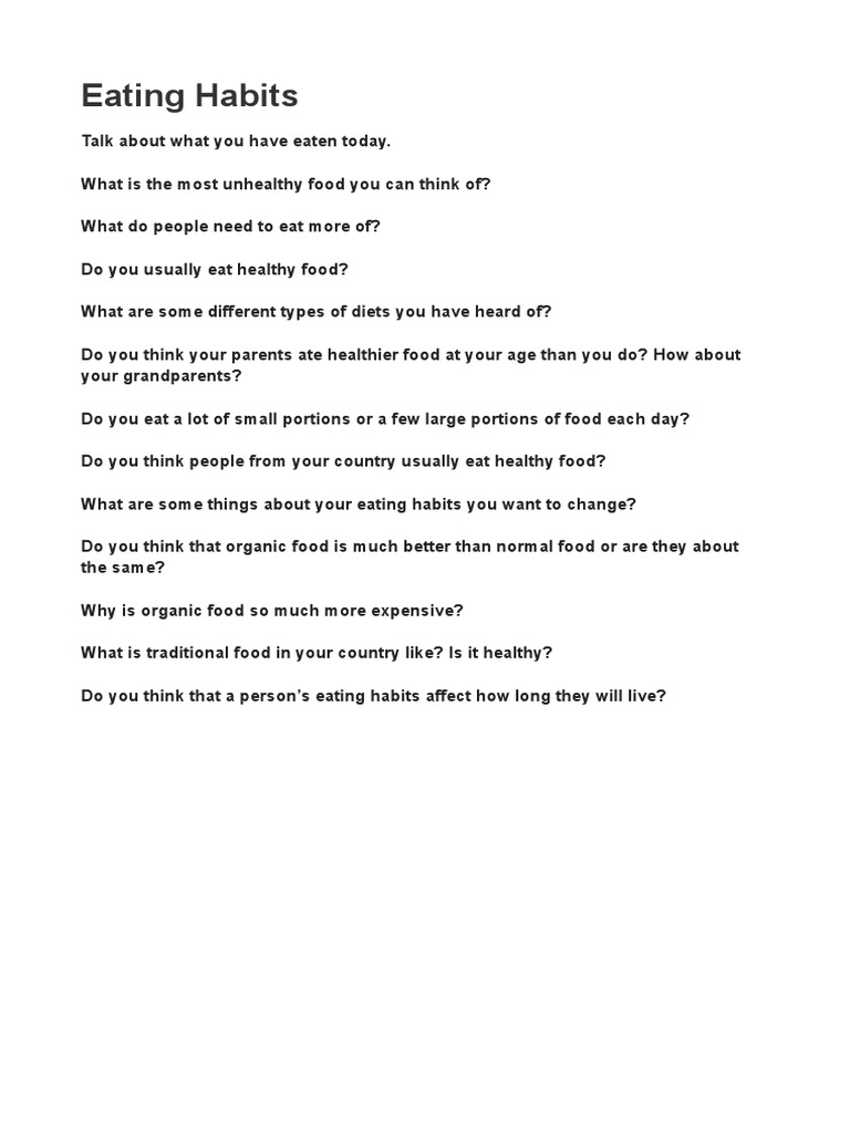 Discussing Eating Habits | PDF | Lifestyle