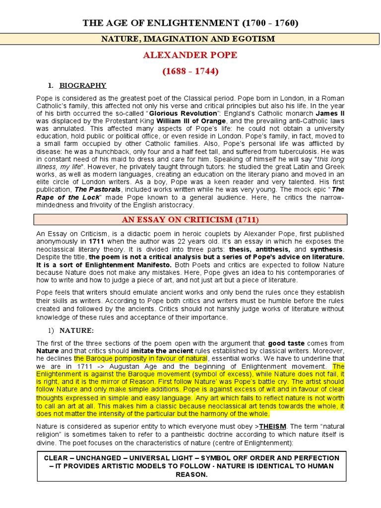 1 - Pope - An Essay On Criticism | PDF | Alexander Pope | Age Of ...