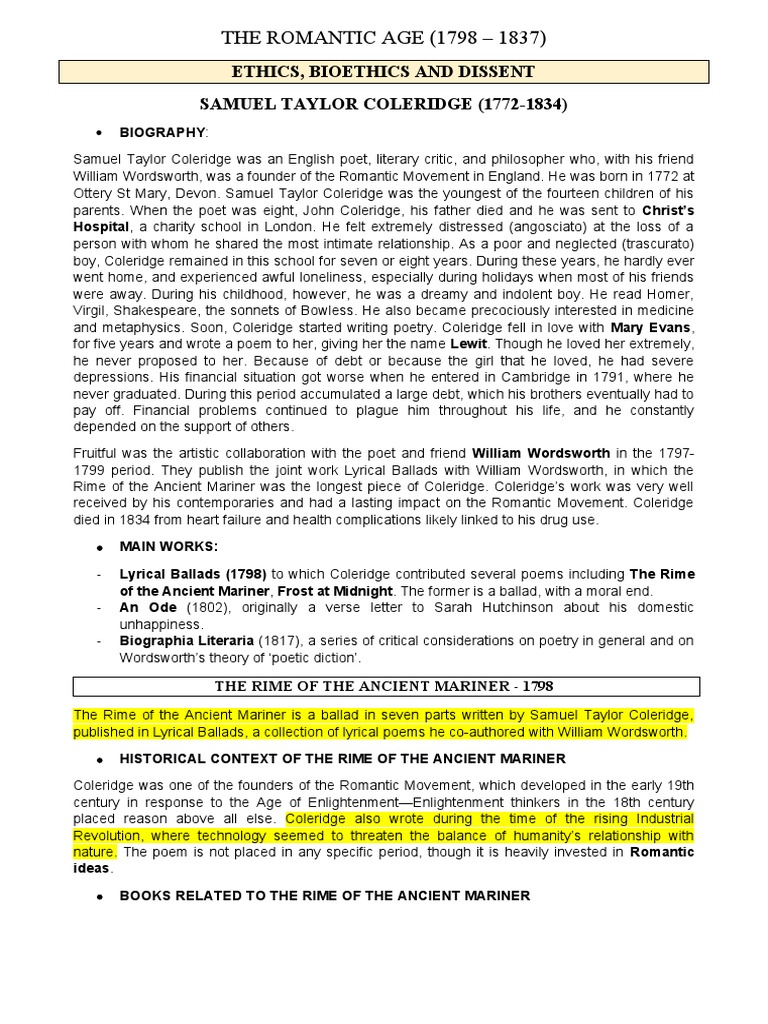 4 - Coleridge - The Rime of Ancient Mariner | PDF | Samuel Taylor ...