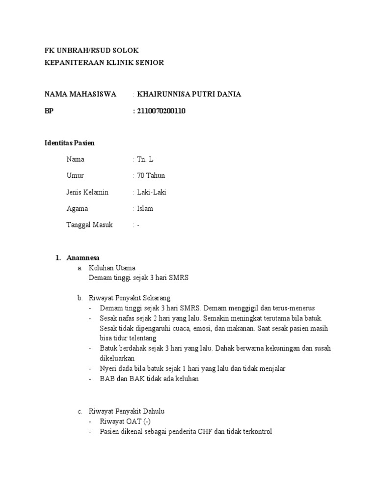 Case Pneumonia 70 Tahun | PDF