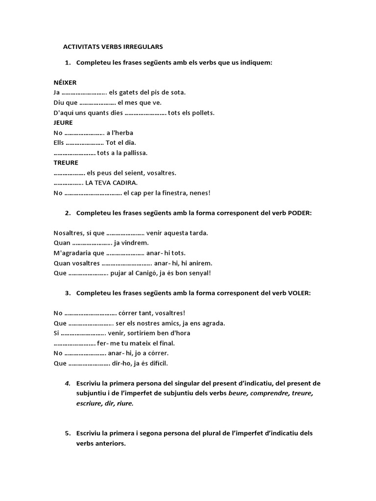 Activitats Verbs Irregulars | PDF