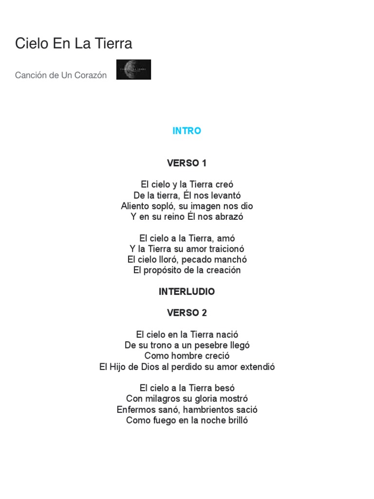 Cielo en la Tierra: Letra y Mensaje | PDF | Cielo | Creencia religiosa ...