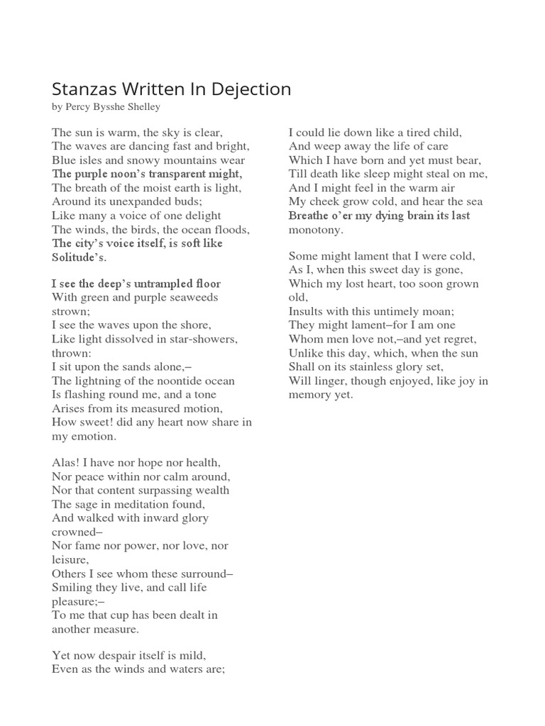 Shelley's Stanzas in Dejection | PDF | Poetry